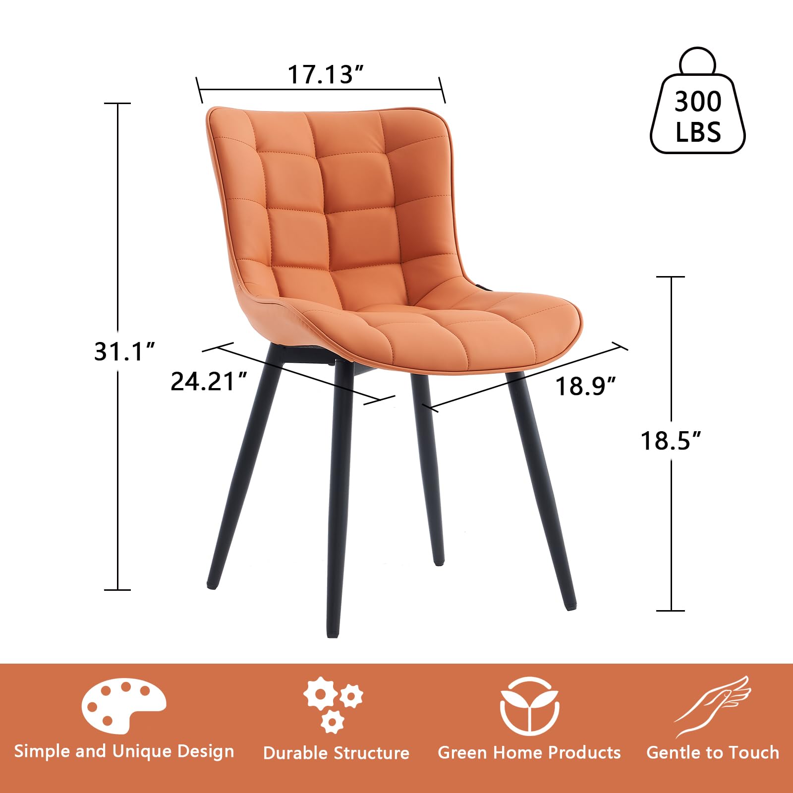 YOUTASTE Dining Chairs Set of 2, PU Leather Upholstered Modern Armless Dining Room Chair with Back Metal Legs, Kitchen Dinner Accent Guest Chairs for Vanity Reception Waiting Room,Orange Camel