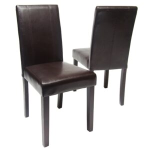 Roundhill Furniture C020BR Urban Style Solid Wood Leatherette Padded Parson Chair, Brown, Set of 2