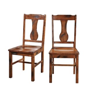 Walker Edison Rustic Farmhouse Wood Distressed Dining Room Chairs Kitchen Armless Dining Chairs Kitchen, Set of 2, Brown Oak