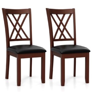 giantex wood dining chairs set of 2, faux leather upholstered kitchen chairs with rubber wood legs, padded seat, max load 355 lbs, farmhouse armless wooden dining room chair