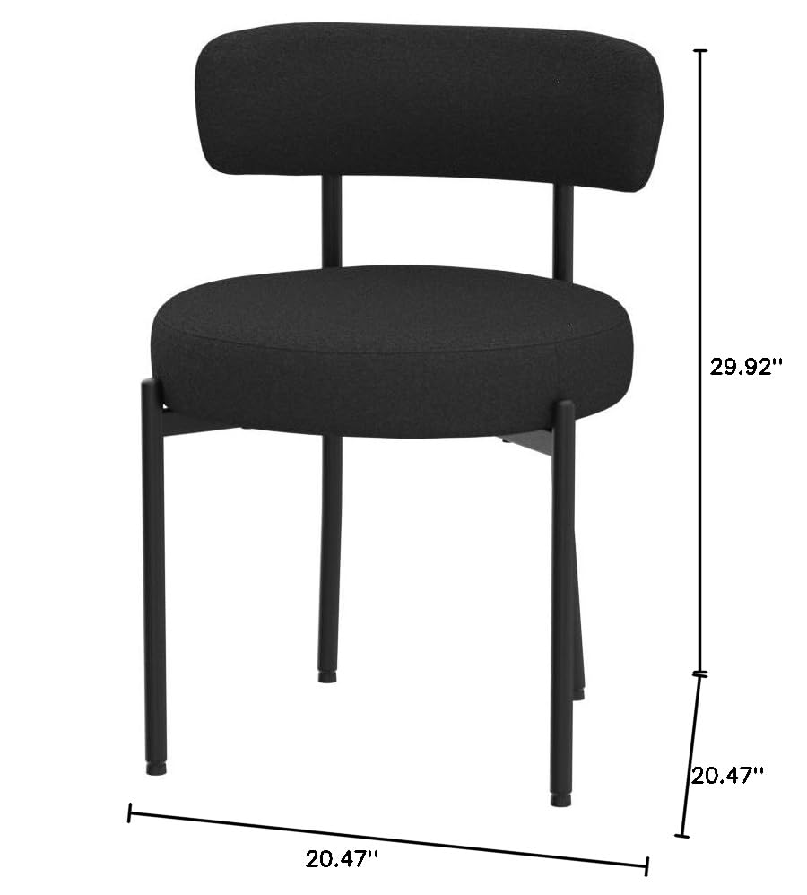 DYHOME Black Dining Chairs Set of 2, Mid-Century Modern Dining Chairs, Kitchen Dining Room Chairs, Curved Backrest Round Upholstered Boucle Sherpa Dining Chair with Black Metal Legs