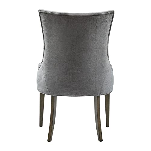 Ultra Dining Chairs Set of 2, Swoop Arm, Curved Back Chenille Upholstery Design, Solid Wood Legs, High Desnity Foam Seat Kitchen Furniture, Dark Grey, 23.25"W x 24.75"D x 39"H