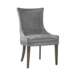 Ultra Dining Chairs Set of 2, Swoop Arm, Curved Back Chenille Upholstery Design, Solid Wood Legs, High Desnity Foam Seat Kitchen Furniture, Dark Grey, 23.25"W x 24.75"D x 39"H