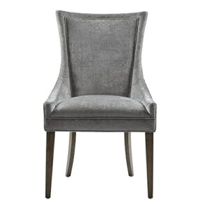 Ultra Dining Chairs Set of 2, Swoop Arm, Curved Back Chenille Upholstery Design, Solid Wood Legs, High Desnity Foam Seat Kitchen Furniture, Dark Grey, 23.25"W x 24.75"D x 39"H