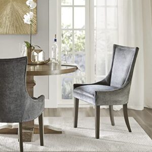 Ultra Dining Chairs Set of 2, Swoop Arm, Curved Back Chenille Upholstery Design, Solid Wood Legs, High Desnity Foam Seat Kitchen Furniture, Dark Grey, 23.25"W x 24.75"D x 39"H