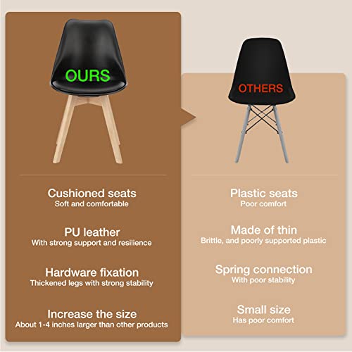 Sweetrcrispy Dining Chairs, Dining Chairs Set of 4, Dining Room Chairs, Kitchen Chairs, Mid Century Modern Chairs, PU Leather Upholstered Chairs with Wood Legs, Kitchen & Dining Room Chairs, Black