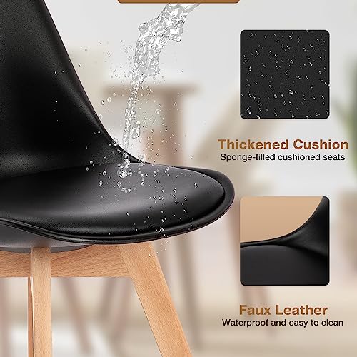 Sweetrcrispy Dining Chairs, Dining Chairs Set of 4, Dining Room Chairs, Kitchen Chairs, Mid Century Modern Chairs, PU Leather Upholstered Chairs with Wood Legs, Kitchen & Dining Room Chairs, Black