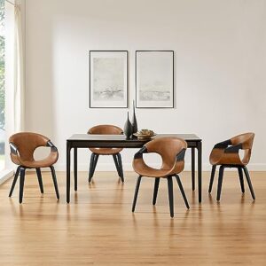 Art Leon Dining Chairs Set of 2, Mid Century Modern Kitchen Dining Room Chairs, Faux Leather Accent Chairs with Wood Legs, Black Oak Bentwood, Brown