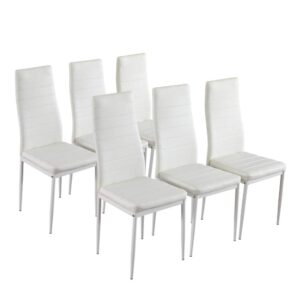 nikkho 6pcs elegant assembled stripping texture high backrest dining chairs b white