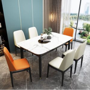 RILOOP Dining Chairs,Modern Pu Leather High Back Padded Soft Seat with Wooden Legs for Home Restaurant/White/Walnut Copper Sleeve