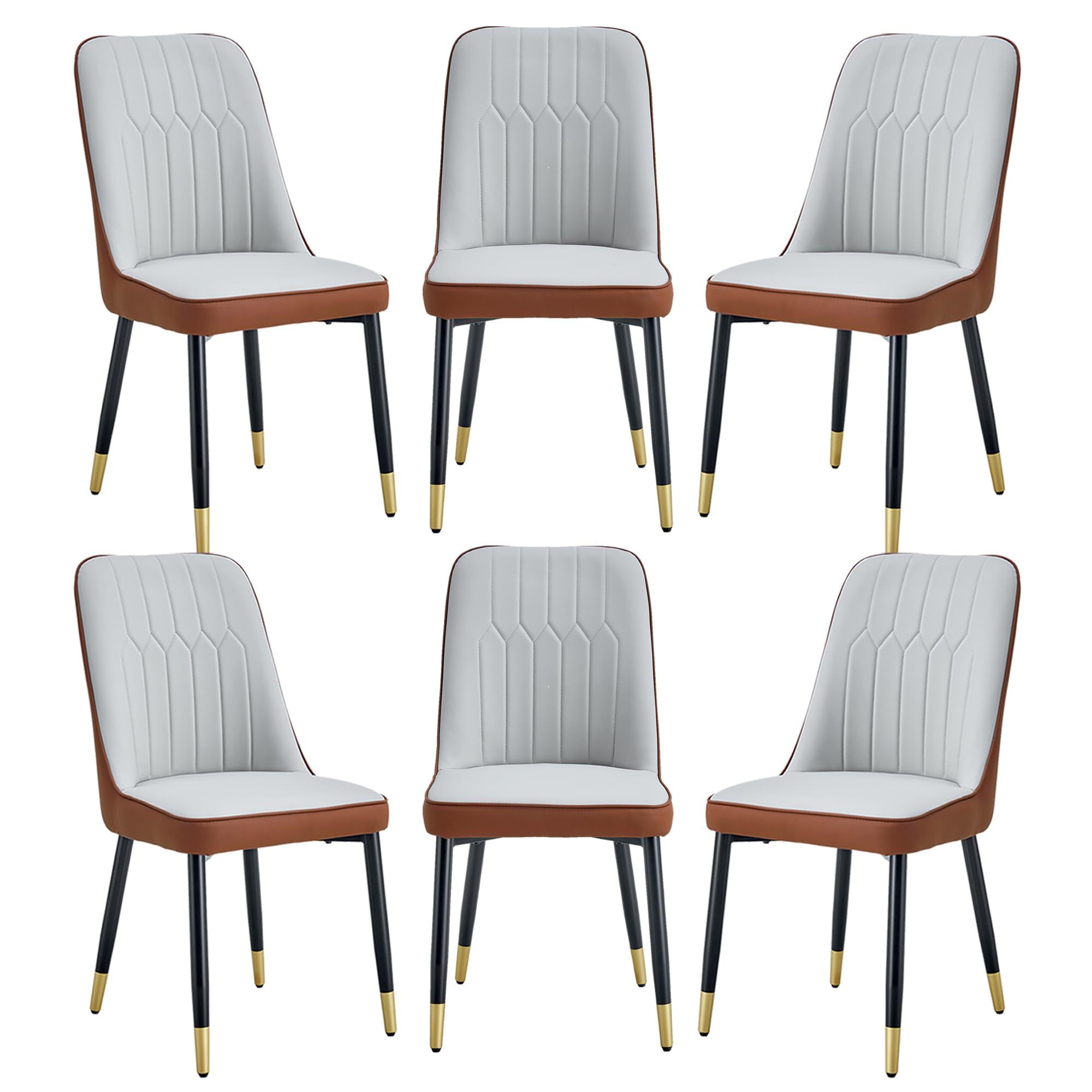 CASAXOHI Modern Dining Chairs Set of 6,Leather Dining Chairs Set of 6 with Gold and Metal Legs High Back,Mid Century Modern Kitchen Dining Room Chairs for Living Room,Chairs Set for 6