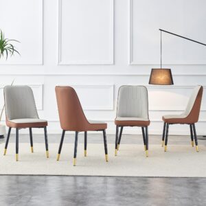 CASAXOHI Modern Dining Chairs Set of 6,Leather Dining Chairs Set of 6 with Gold and Metal Legs High Back,Mid Century Modern Kitchen Dining Room Chairs for Living Room,Chairs Set for 6