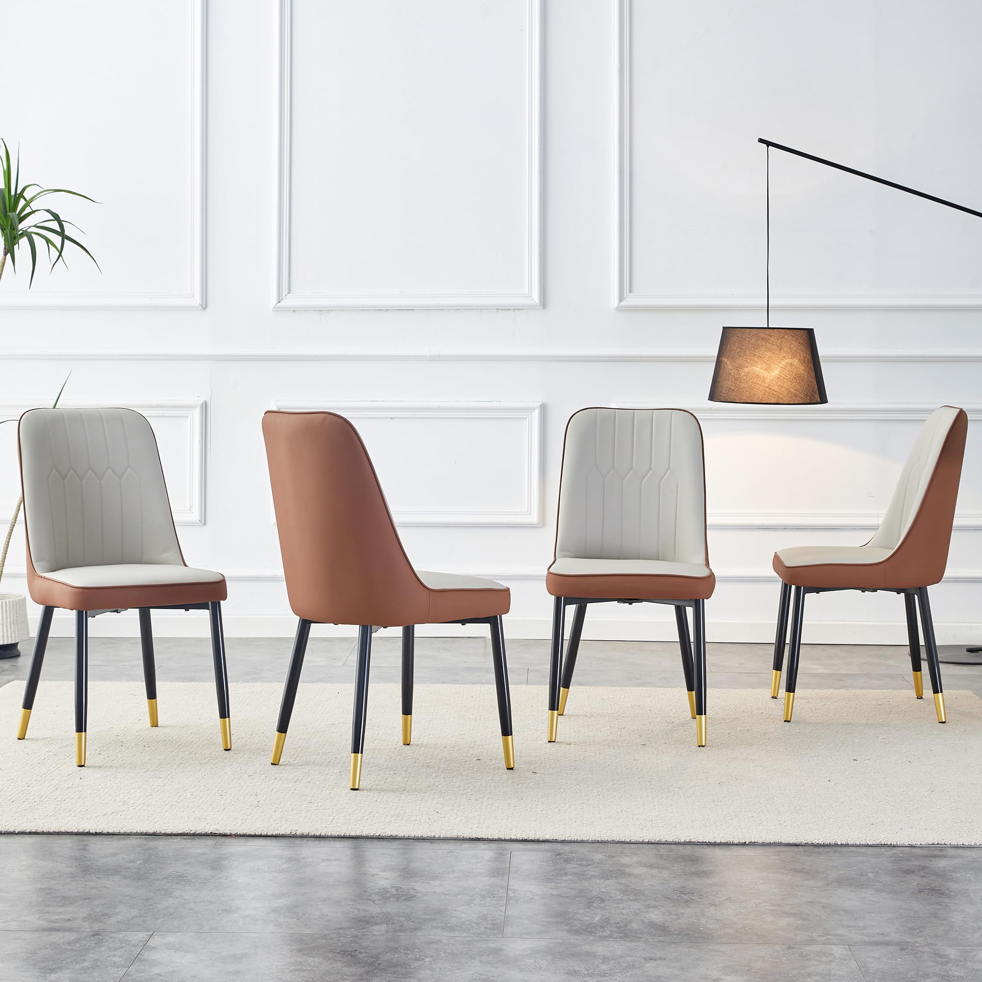 CASAXOHI Modern Dining Chairs Set of 6,Leather Dining Chairs Set of 6 with Gold and Metal Legs High Back,Mid Century Modern Kitchen Dining Room Chairs for Living Room,Chairs Set for 6