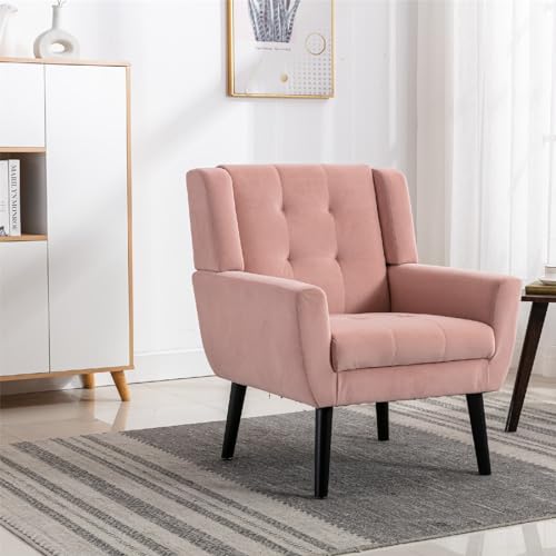 Wycian Chair for Vanity, Boho Accent Chair Upholstered Pink Seat Height 18.1" for Living Room Bedroom Dining Rooms Garden Sherpa Dining Chair 1PC