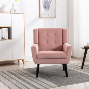 Wycian Chair for Vanity, Boho Accent Chair Upholstered Pink Seat Height 18.1" for Living Room Bedroom Dining Rooms Garden Sherpa Dining Chair 1PC