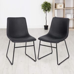 HomGarden Faux Leather Armless Dining Chairs Set of 2, Modern Dining Room Chairs for Home Kitchen Study Living Room, Black