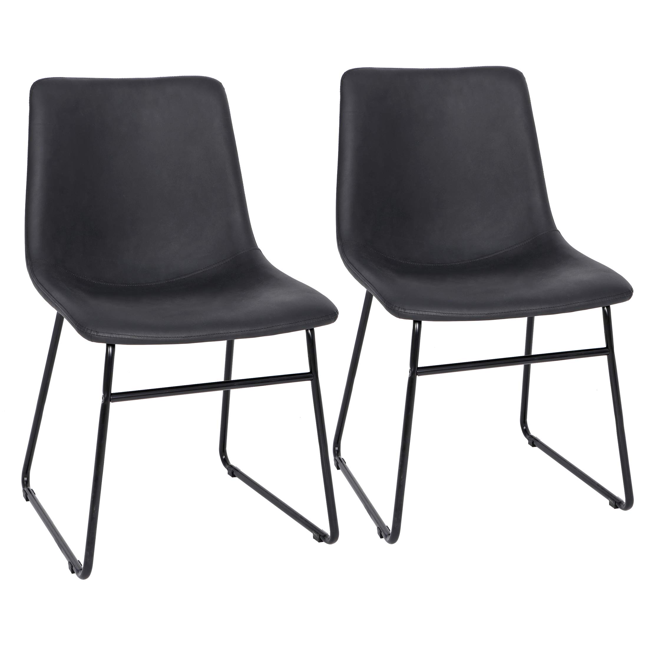 HomGarden Faux Leather Armless Dining Chairs Set of 2, Modern Dining Room Chairs for Home Kitchen Study Living Room, Black