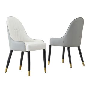 jinsi nan] dining chairs, leather dining chair set of 2, kitchen dining room chairs with arm and high back, metal legs, modern chairs for living room bedroom, white grey