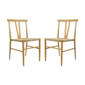 Wycian Patio Dining Chairs, Dining Set Boho 2PCS Solid Wood MDF Rattan Natural Seat Height 17.5" Living Room Bedroom Dining Rooms Garden