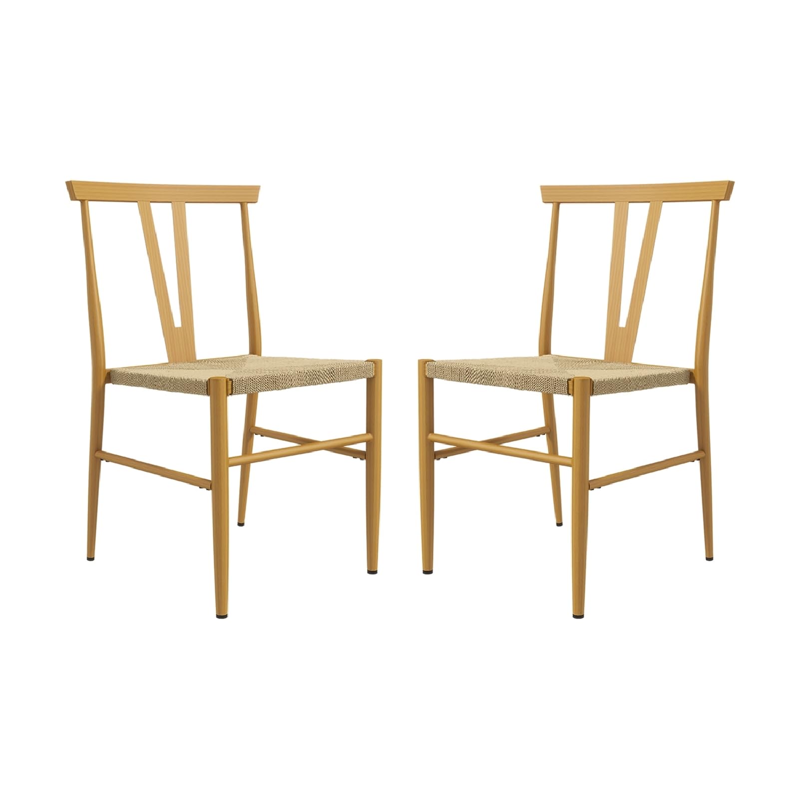 Wycian Patio Dining Chairs, Dining Set Boho 2PCS Solid Wood MDF Rattan Natural Seat Height 17.5" Living Room Bedroom Dining Rooms Garden