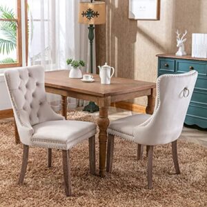 CIATRE Dining Chairs Set of 2 - High-end Tufted Solid Wood Contemporary Velvet Upholstered Dining Chair with Wood Legs, Nailhead Trim (Beige)