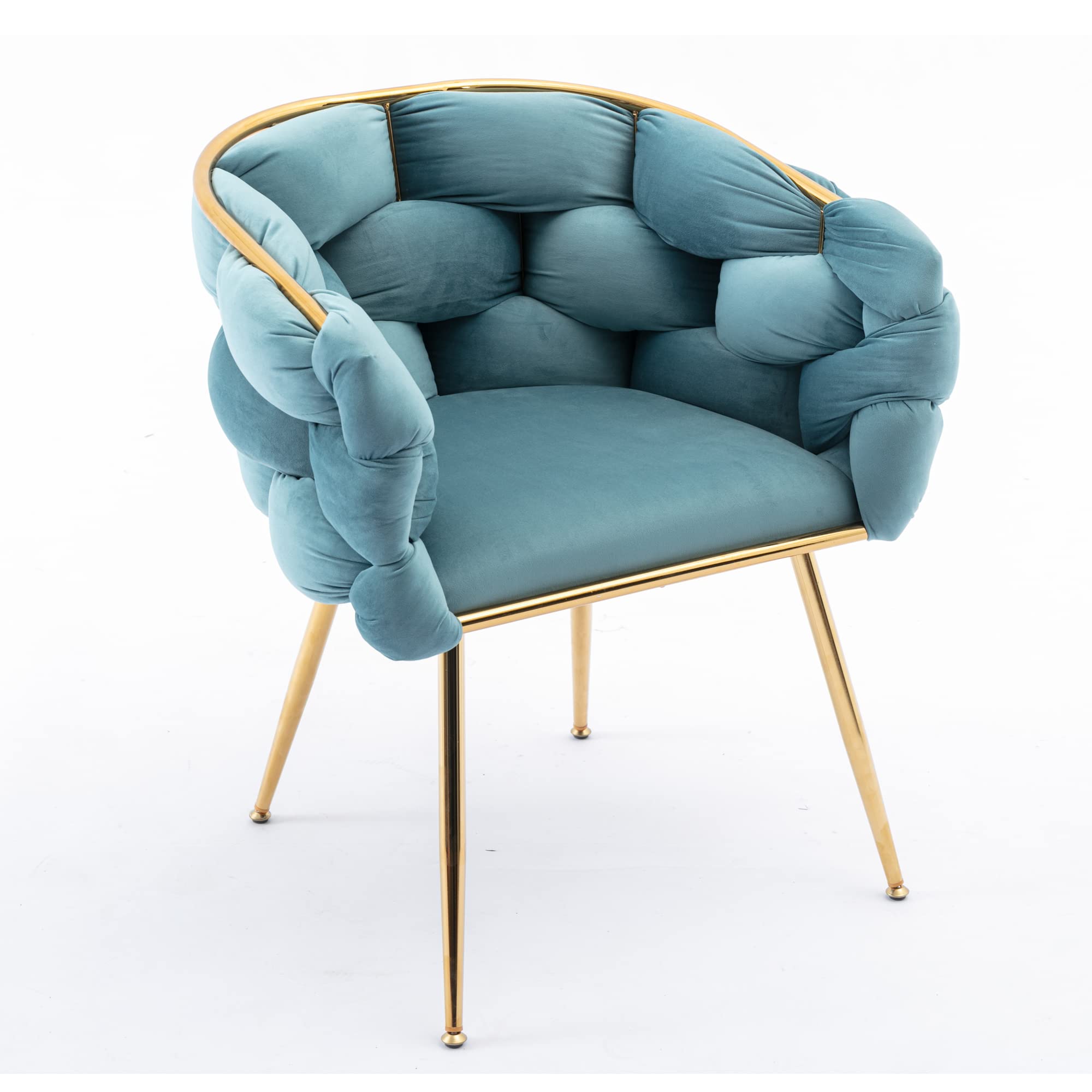 INMOZATA Modern Dining Chair Velvet Accent Living Room Chair Upholstered Vanity Chair with Gold Legs Furniture Decorative,Blue