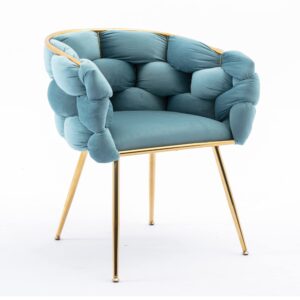 INMOZATA Modern Dining Chair Velvet Accent Living Room Chair Upholstered Vanity Chair with Gold Legs Furniture Decorative,Blue