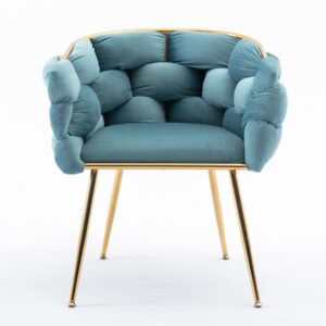 INMOZATA Modern Dining Chair Velvet Accent Living Room Chair Upholstered Vanity Chair with Gold Legs Furniture Decorative,Blue