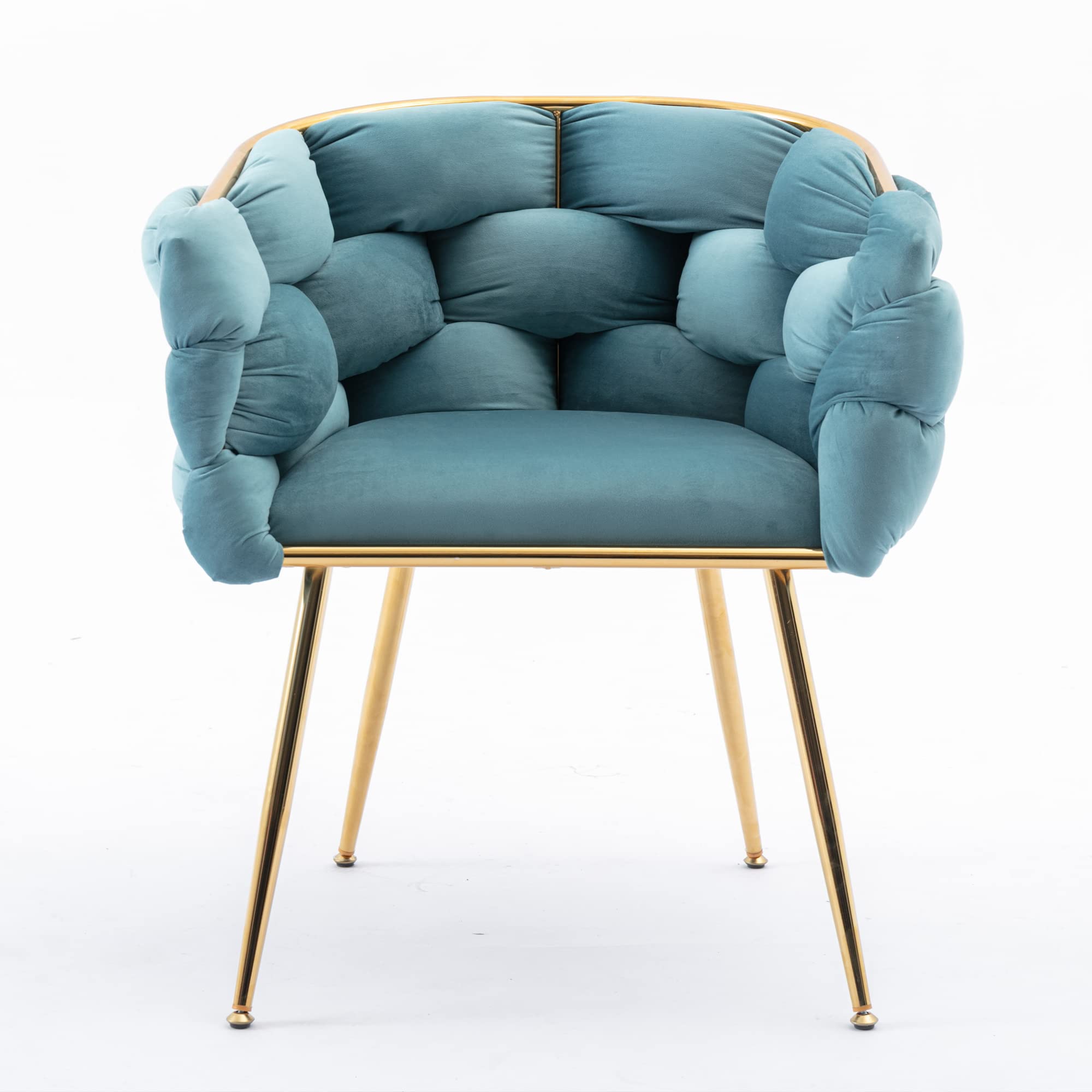 INMOZATA Modern Dining Chair Velvet Accent Living Room Chair Upholstered Vanity Chair with Gold Legs Furniture Decorative,Blue