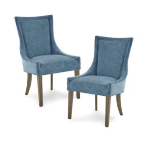 wealthome set of 2 traditional dining chairs with high-back and light blue upholstery – solid wood legs in ultra grey finish – ample seating, easy assembly, robust 300 lbs capacity