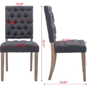 HESIEU Mid-Century Dining Chair Set of 2 Linen Fabric Tufted Upholstered Dining Chair Ergonomic Design Hardwood Frame Anti-Slip Feet for Dining Room Kitchen (Grey)