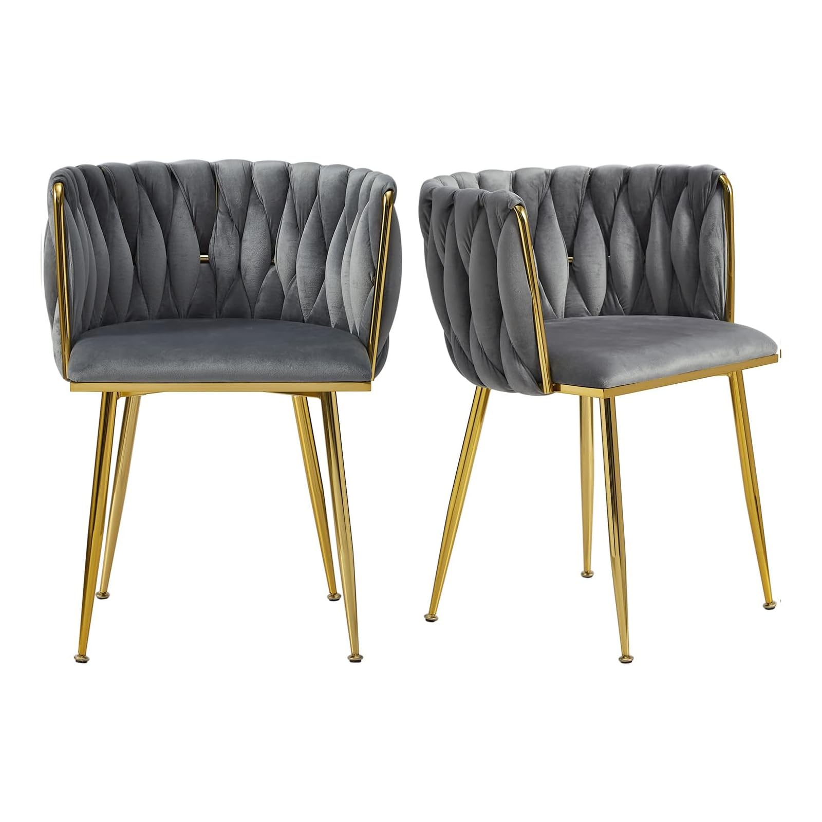 TXFTRR Velvet Dining Chairs Set of 2, Velvet Dining Chair with Woven Hollow Backrest Design, Modern Dining Chair Set with Gold Metal Legs, Upholstered Velvet Chairs for Dining Room, Living Room