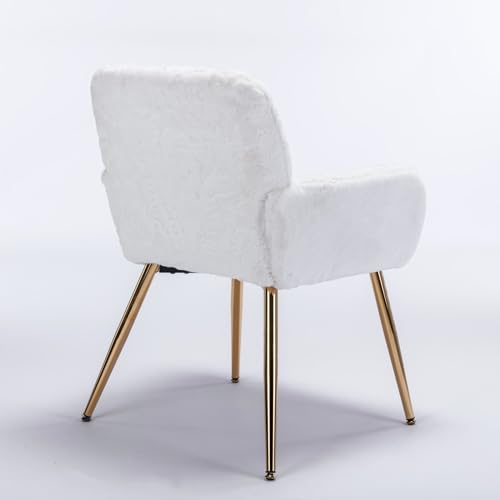 Boho High Chair, Sofa Recliner Chair 2PCS Fur Foam White Seat Height 18.8" Living Room Bedroom Dining Rooms Garden Patio Chairs for Women