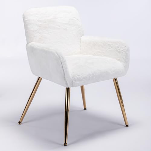 Boho High Chair, Sofa Recliner Chair 2PCS Fur Foam White Seat Height 18.8" Living Room Bedroom Dining Rooms Garden Patio Chairs for Women