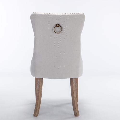 Wycian Kitchen Chair High Chair Seat, Cream Chair Vanity 2PCS Linen Foam Seat Height 20" Living Room Bedroom Dining Rooms Garden