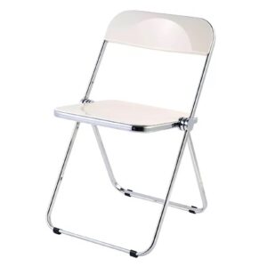 foldable dining chair comfy side chair with transparent acrylic seat and sturdy metal legs for kitchen living room bedroom, guest room, cafe restaurant milk-tea shop