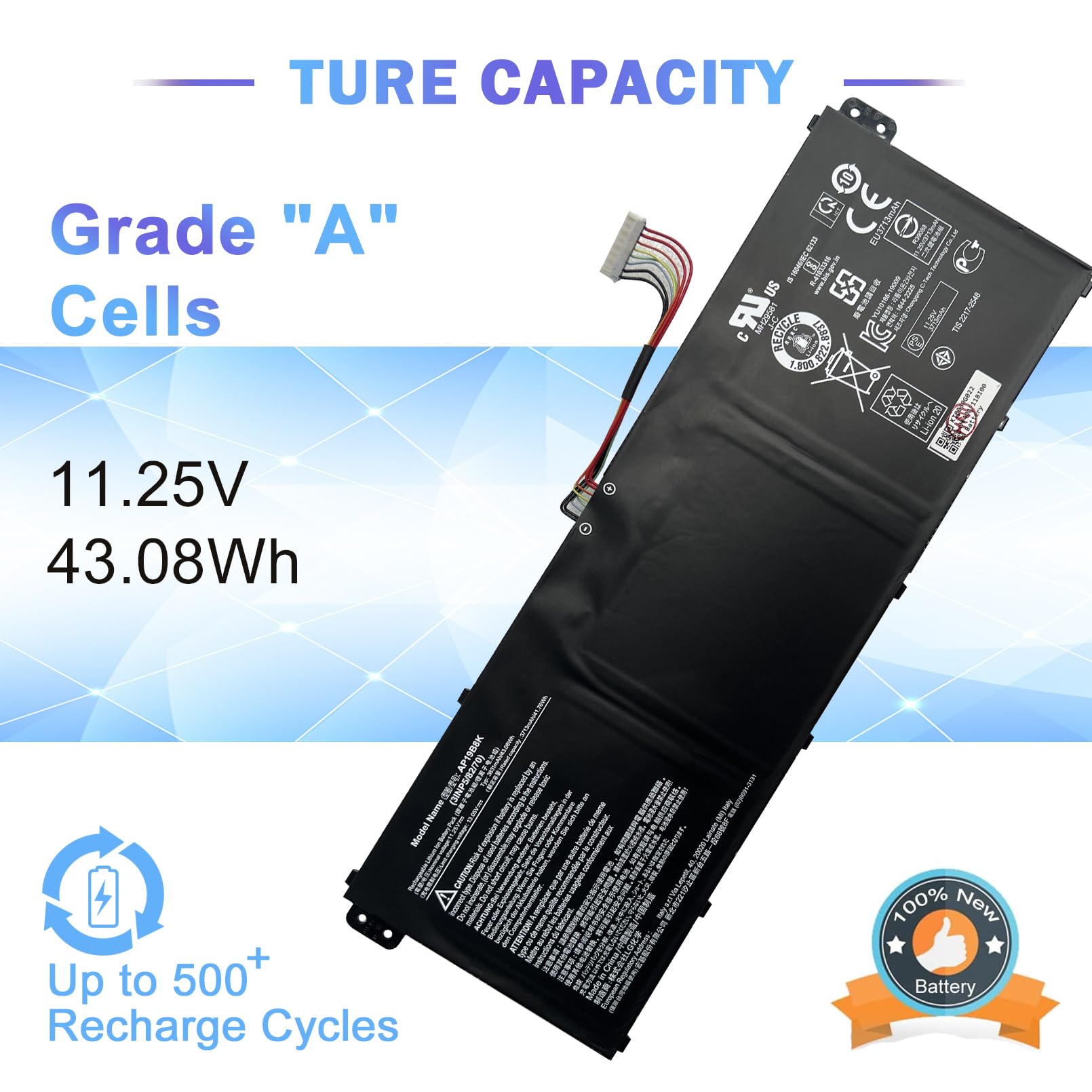 Espacio AP19B8K Laptop Battery Compatible with Acer Aspire A315-23 A315-58 A317-52 A317-53 A514-53 A515-56 Swift 3 SF314-42 TravelMate P2 TMP214-51 TMP215-51 TMP214-52 Series 3INP5/82/70