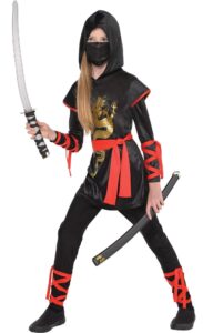 amscan ultimate dragon ninja costume for girls; includes leggings, ties, belt, tunic,and mask; medium (8-10)