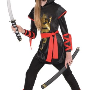 Amscan Ultimate Dragon Ninja Costume for Girls; Includes Leggings, Ties, Belt, Tunic,and Mask; Medium (8-10)