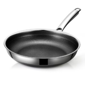 ligtspce non stick frying pans,hybrid 10 inch frying pans nonstick,pfoa free cookware,non stick stainless steel skillets,dishwasher and oven safe, works on induction,ceramic and gas cooktops