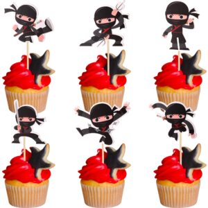 24 pcs ninja cupcake toppers assembled martial arts karate kung fu warriors cupcake picks decorations for ninja theme baby shower kids birthday party supplies