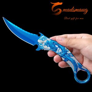 MADSMAUG Pocket Knife, 9Cr18Mo BLADE Pocket Folding Knife With Sheath, Cool 3D Dragon EDC knife, Great Gift Pocket Knife For Men Outdoor Survival Camping (Blue)