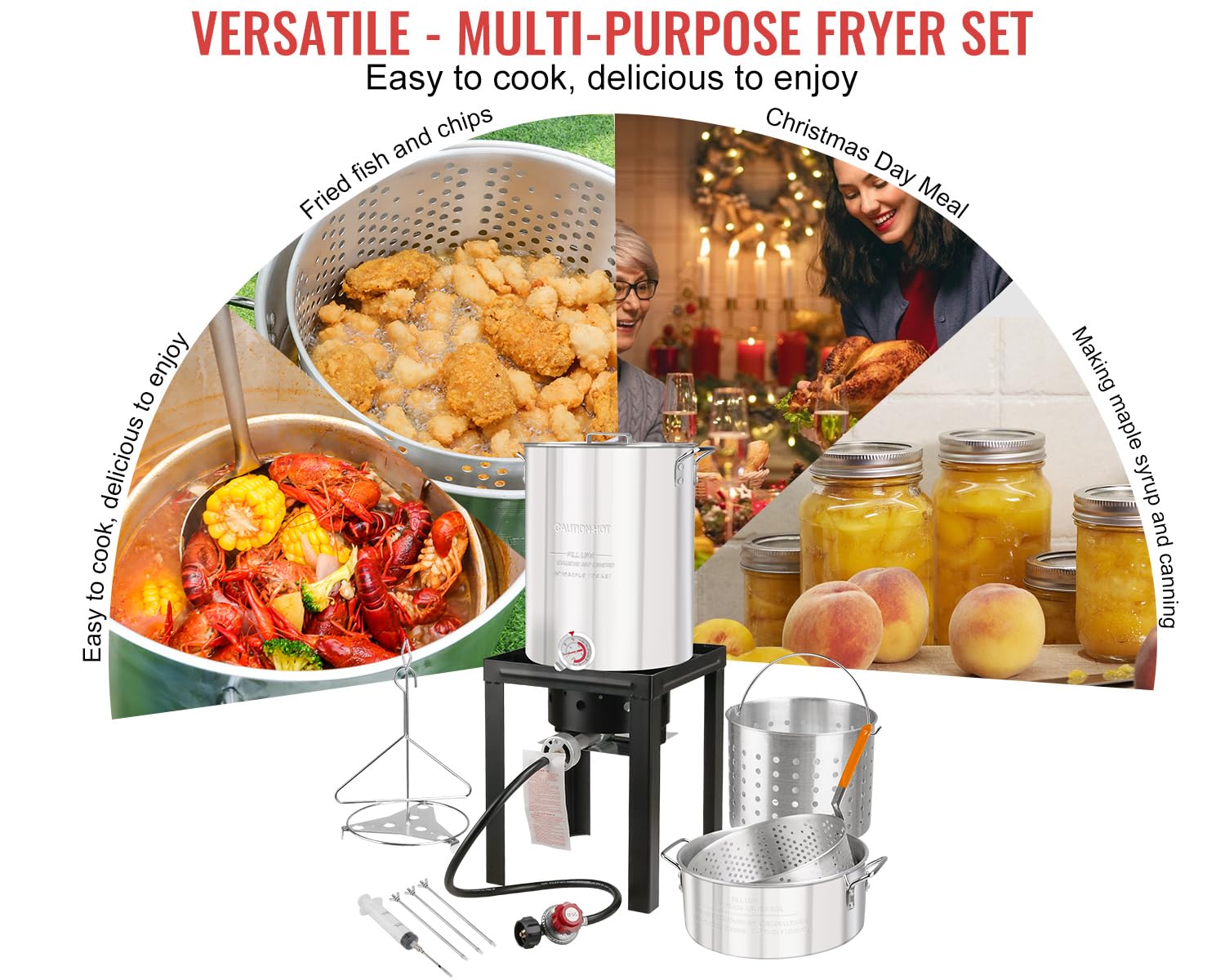 Lafati Turkey Fryer Set, 30QT & 10QT Pots with Large Steamers, and 54,000BTU High Output Burner for Camping, Outdoor Parties, Thanksgiving