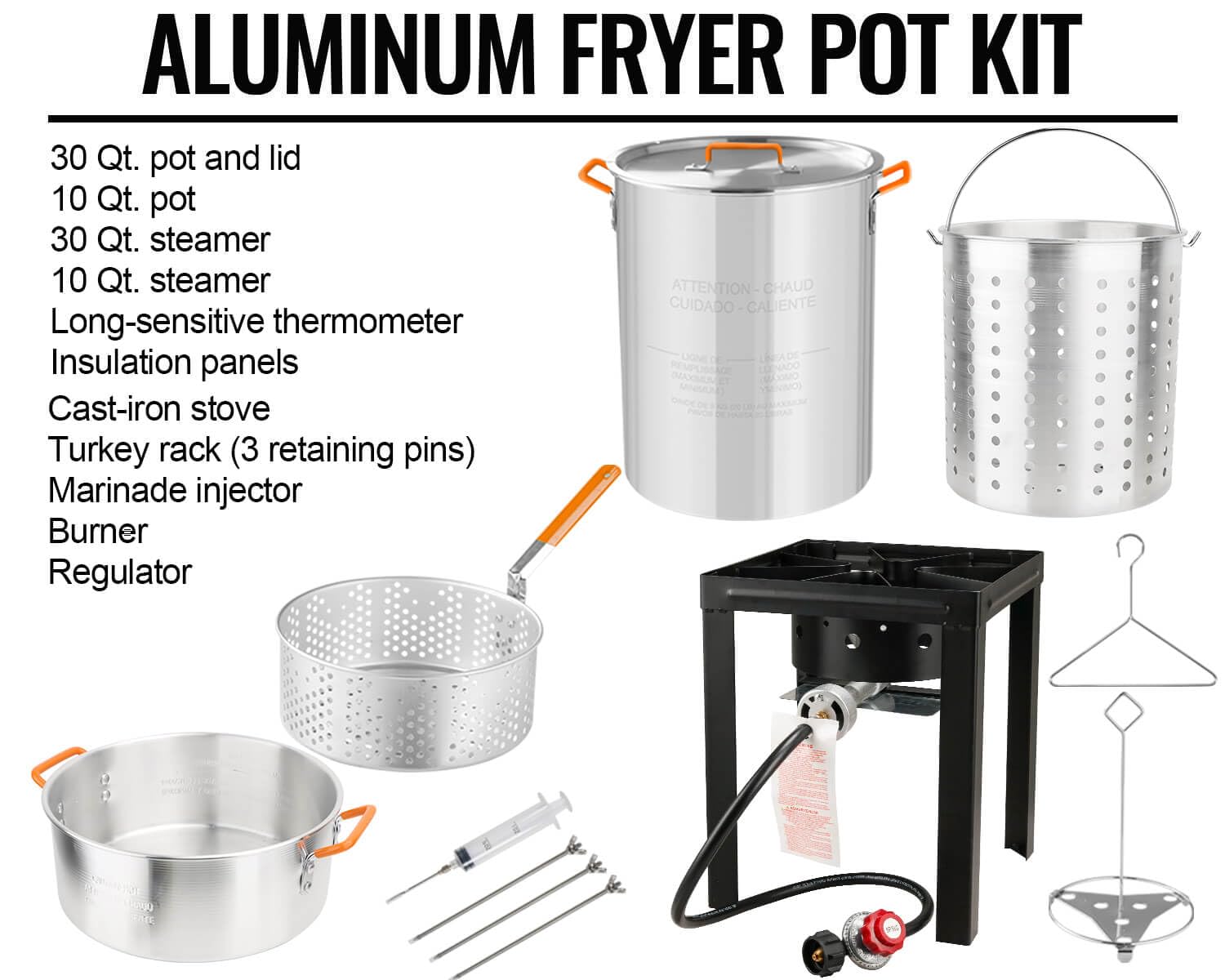 Lafati Turkey Fryer Set, 30QT & 10QT Pots with Large Steamers, and 54,000BTU High Output Burner for Camping, Outdoor Parties, Thanksgiving