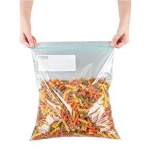 Restaurantware Bag Tek 2 Gallon Storage Zip Bags 25 Disposable Zipper Pouch Bags - Double Zipper Greaseproof Clear Plastic Zip Bags With Write-On-Label For Food Organization And Storage