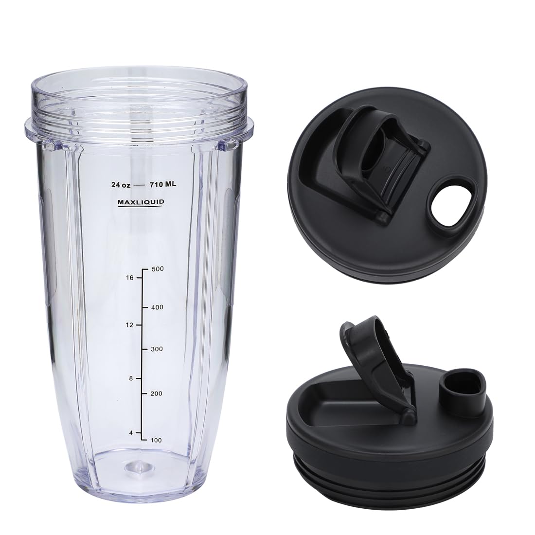 24oz Blender Cups and 7 Fins Blade for Ninja Nutri BN401, BN400, BN801, BN800, Replacement Cups with Sip and Seal Lids. (2Pcs 24oz Cups+1 Pc Blade)- PBA Free.