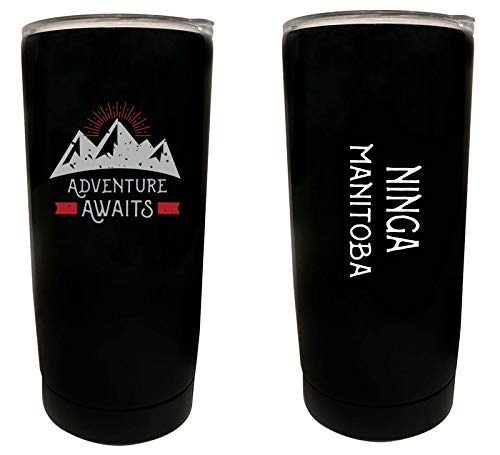 R and R Imports Ninga Manitoba Souvenir 16 oz Stainless Steel Insulated Tumbler Adventure Awaits Design Black.