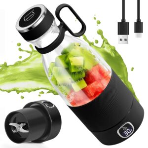 portable blender, miaoke 6 blades juicer cup for juice shakes and smoothies 350ml mini blender with led display usb rechargeable,3000mah rechargeable battery, for home sports outdoors travel-black