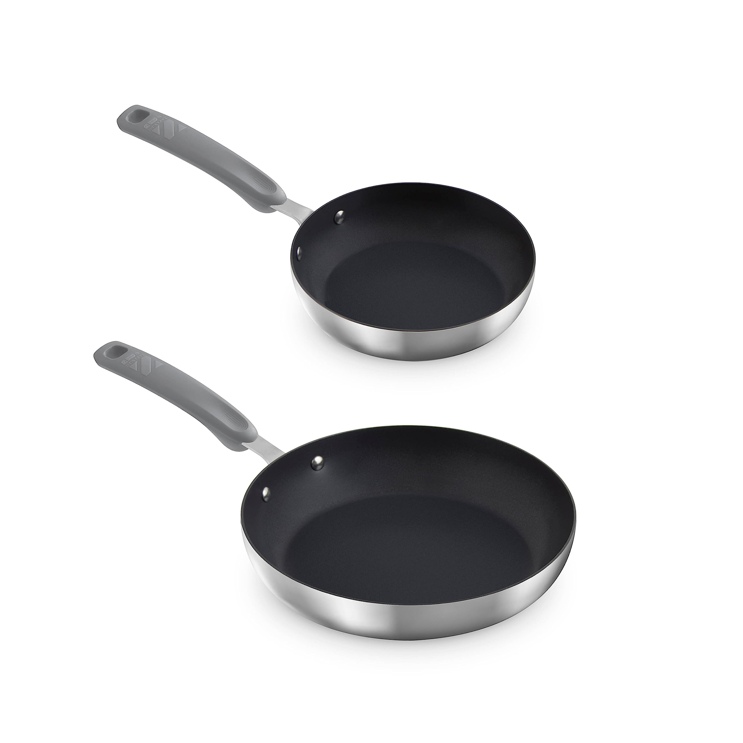 Zakarian by Dash TruPro Nonstick Stainless Steel 8" + 10" Fry Pan Set- Grey