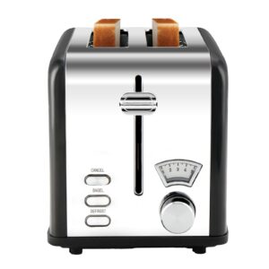 simple deluxe 2-slice toaster for bagel, 5 browning setting and 3 function: bagel, defrost & cancel, retro stainless-steel style, 1.5" wide slot, toast bread machine with removable crumb tray, black